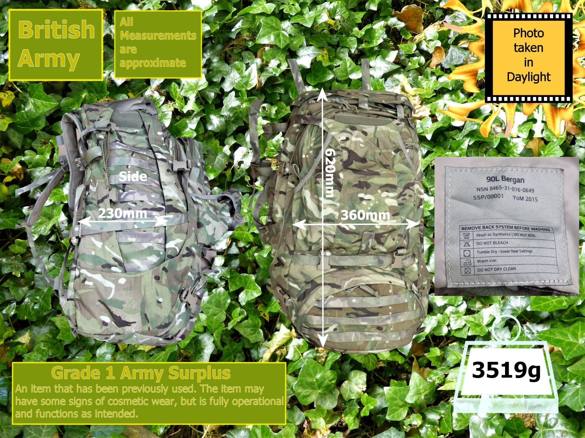 British Army Surplus MTP Virtus Bergen 65 litre main sack, with double ...