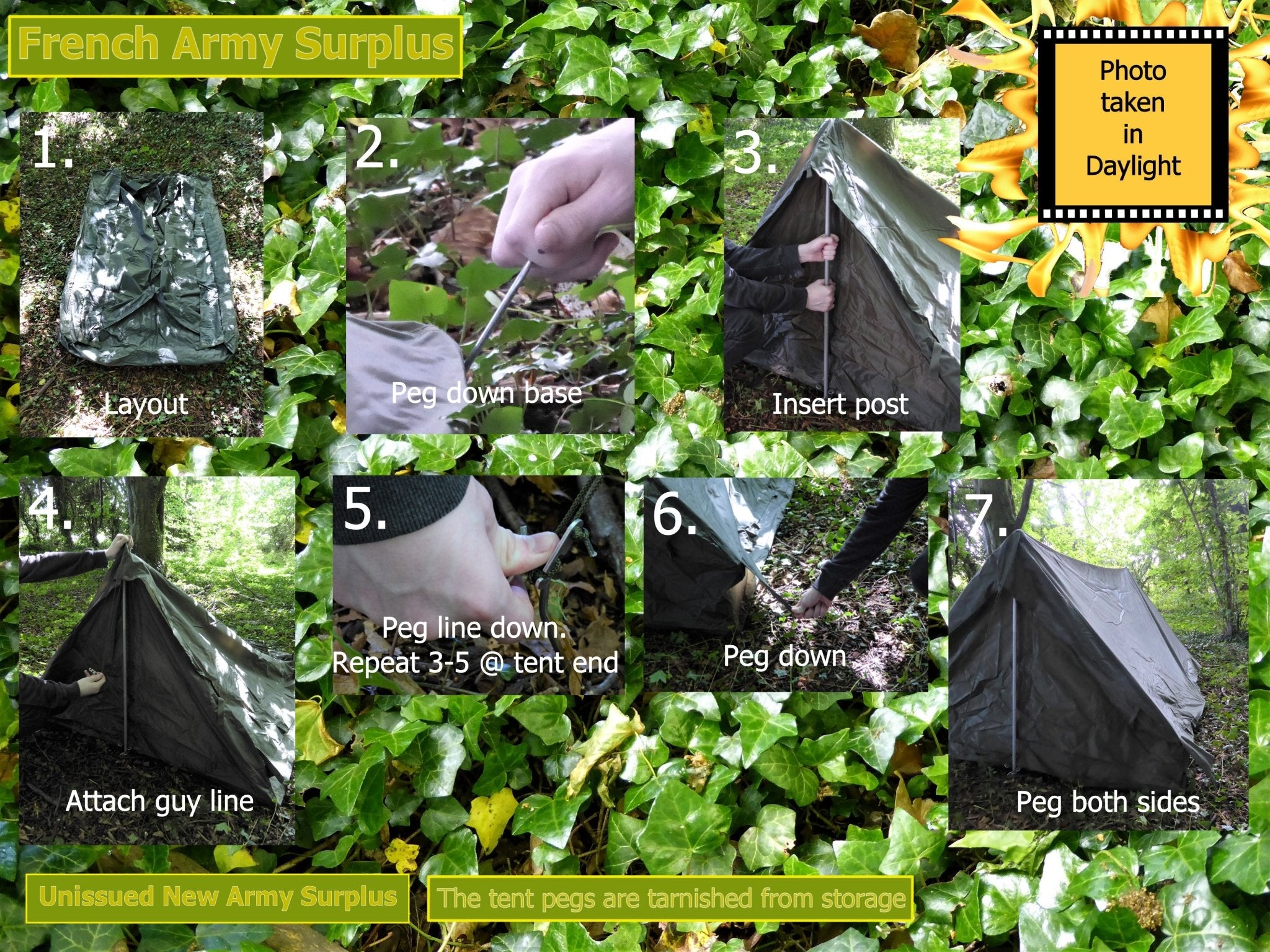 French Army Surplus 2 Man Tent Complete kit includes tent, poles ...