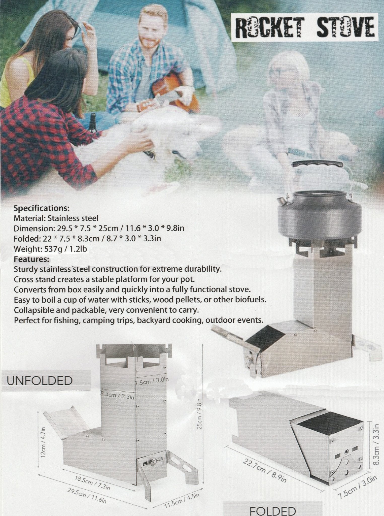 Rocket Stove Cooker Boil Multi-fuel Bushcraft Survival Camping Scouts ...