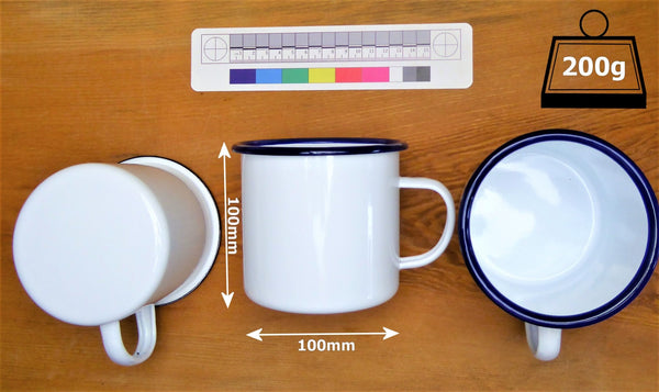 White Enamel Blue rim Mug,Bowl & Plate set – Hugginsattic